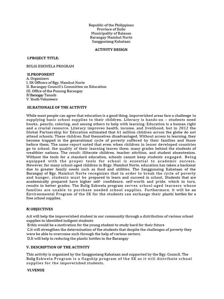 School Supplies Activity Design | PDF | Poverty | Poverty & Homelessness