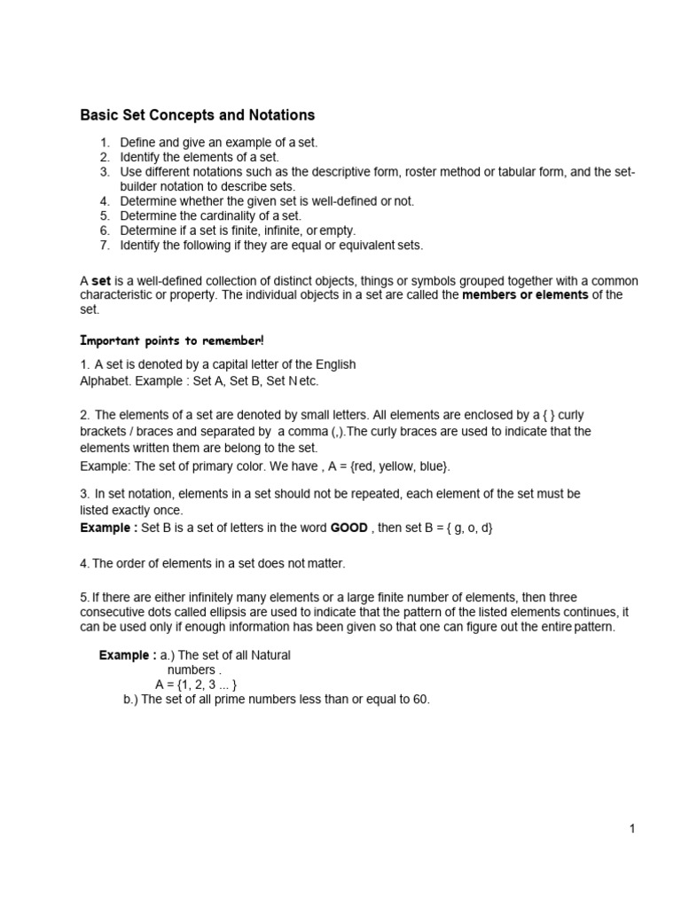Basic Set Notation | PDF