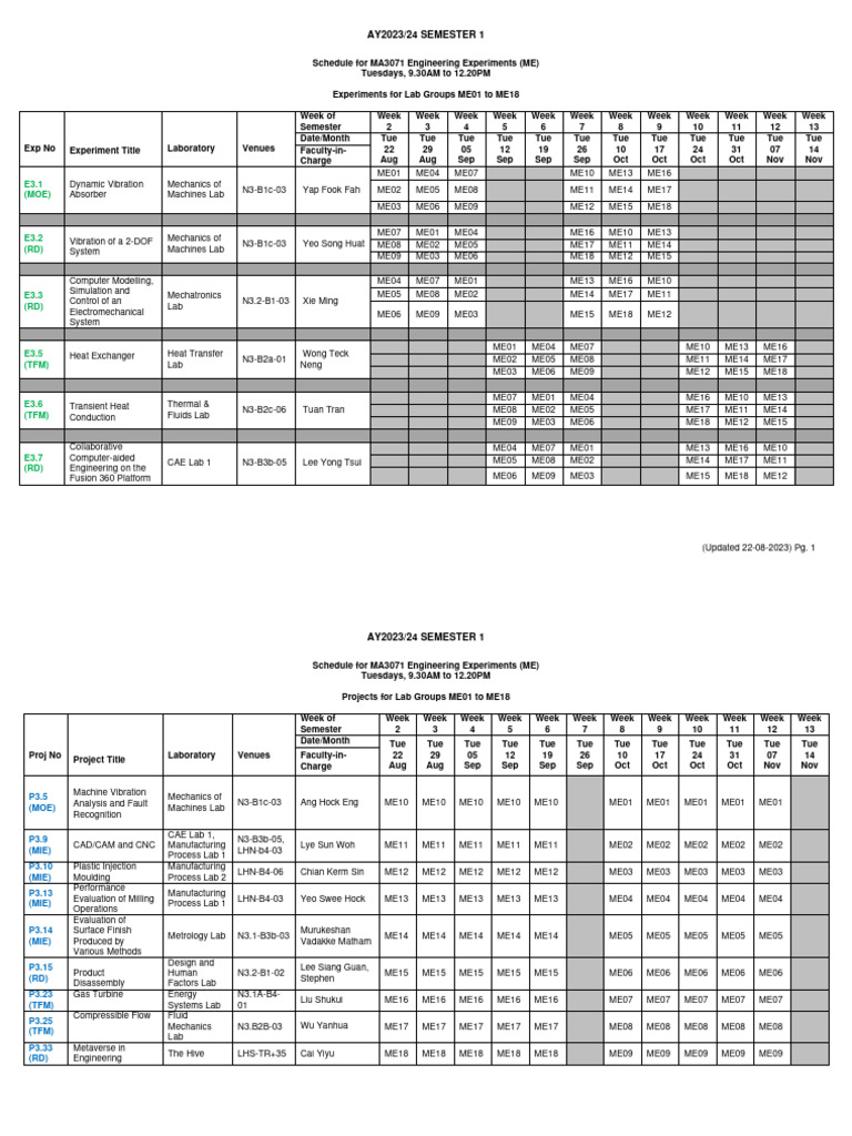 MA3071 Lab Schedule AY2023-24-S1 - v3 | PDF