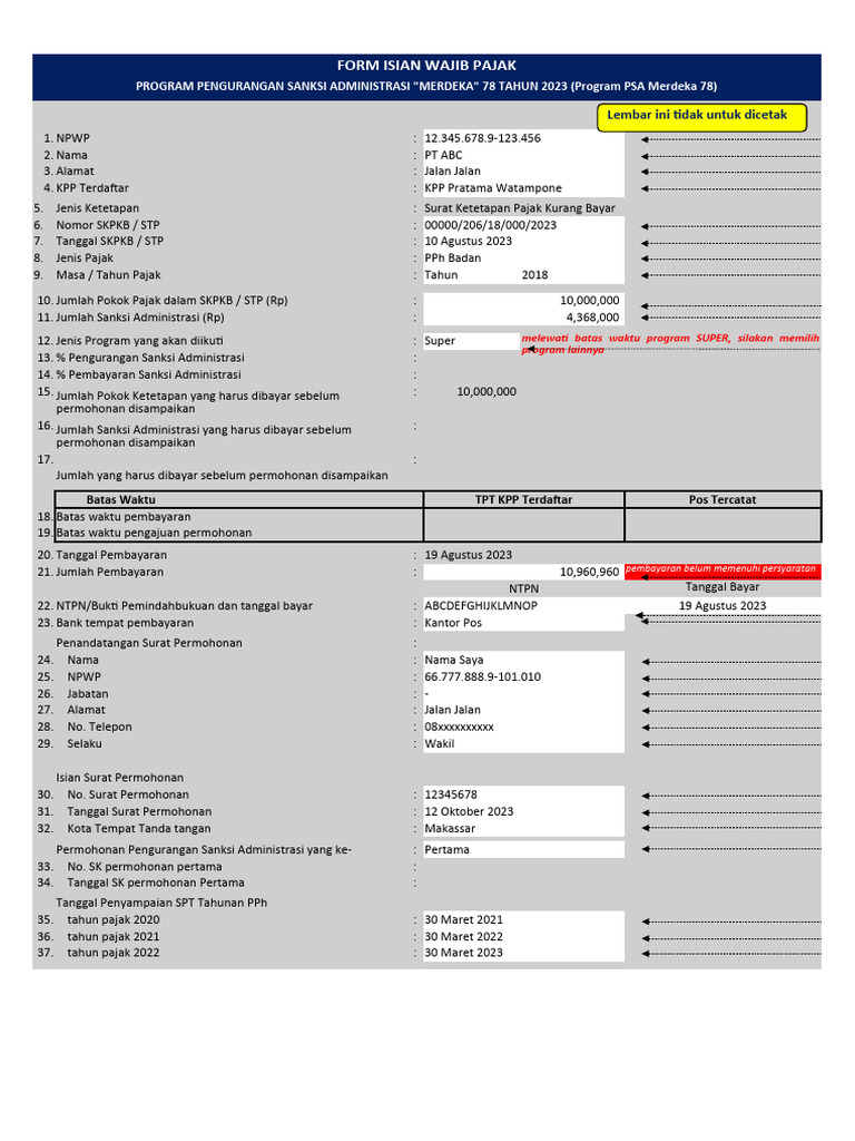 Permohonan Pengurangan Sanksi Pajak | PDF
