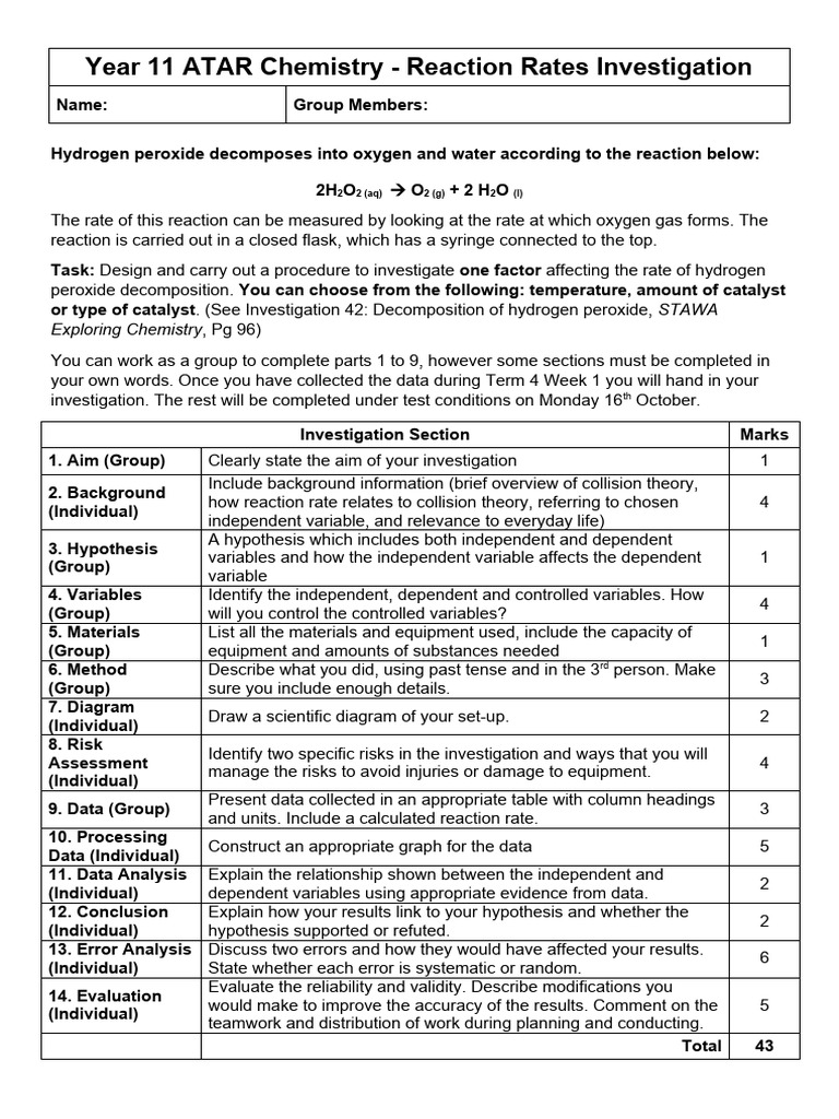 Year 11 Chemistry: Reaction Rate Study | PDF