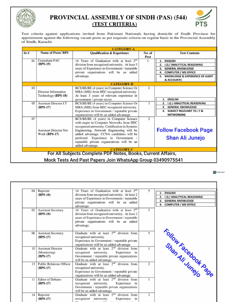 Sindh Assembly PTS Test Syllabus | PDF