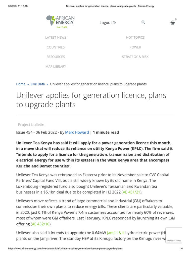 Unilever Applies For Generation Licence, Plans To Upgrade Plants | PDF ...