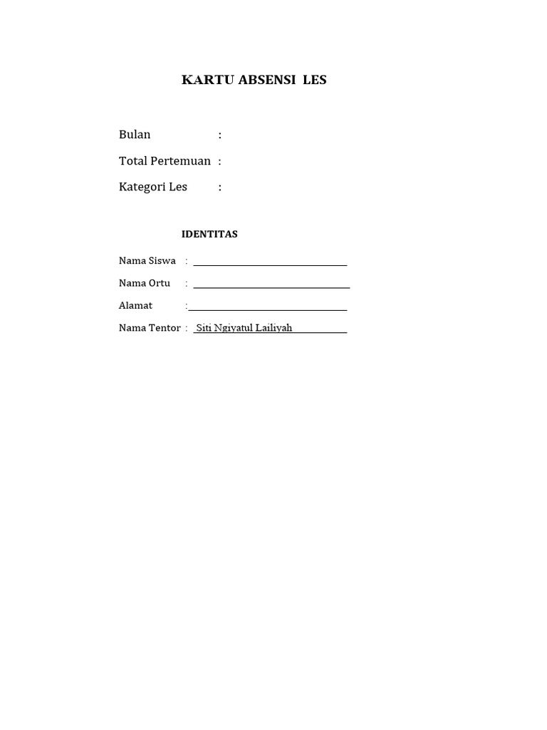 Kartu Absensi Les | PDF