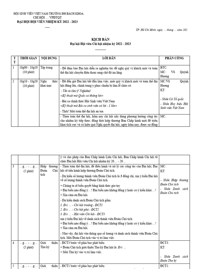 HI.01. Kich Ban Dai Hoi | PDF