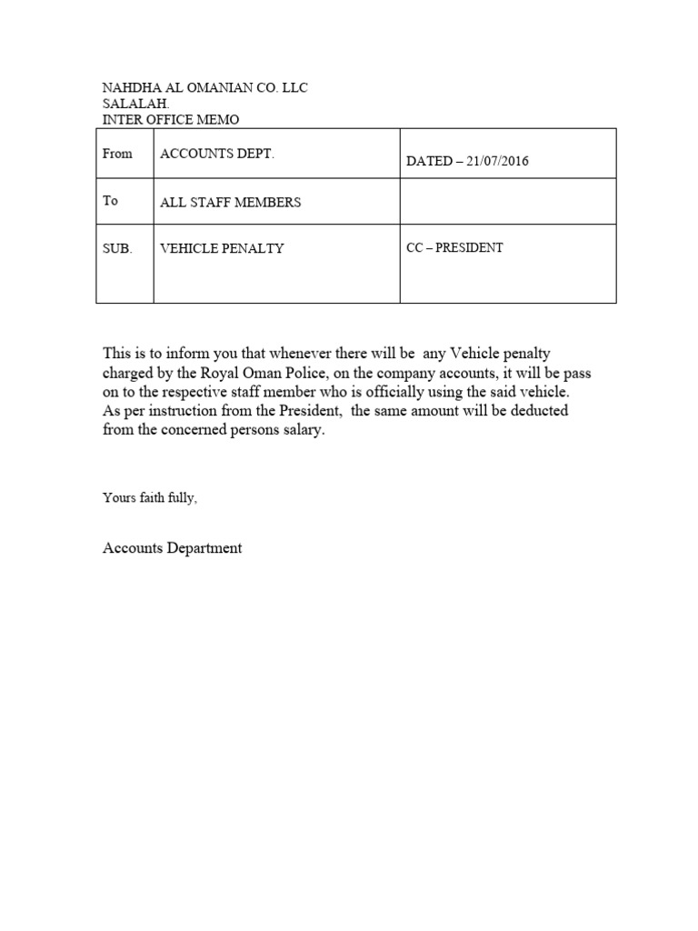 Inter Office Memo F | PDF | Oman | Cheque