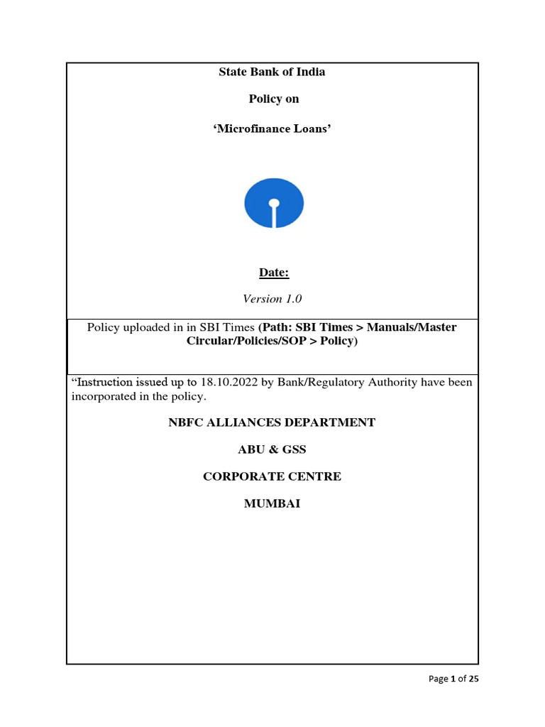 SBI Microfinance Loans Policy Overview | PDF | Loans | Microfinance