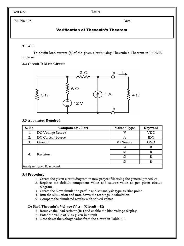 3-Experiment - 3_ Verification of Thevenin’s theorem-10-03-2022 | PDF ...