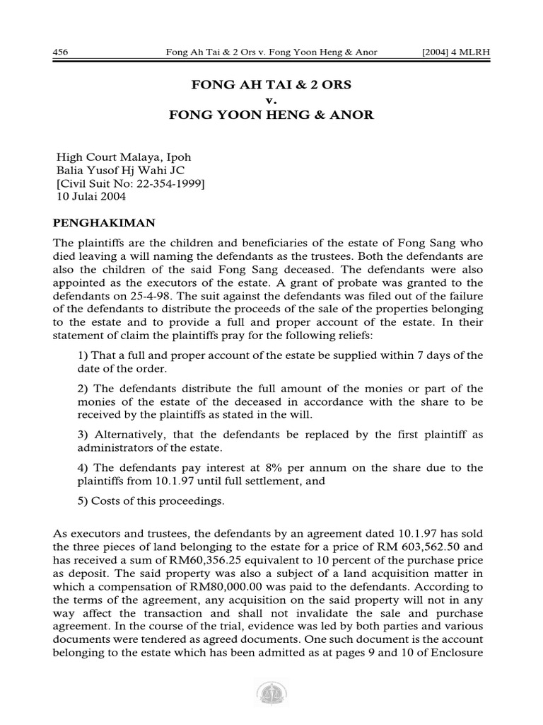 Fong Ah Tai V Fong Yoon Heng | PDF | Probate | Lawsuit