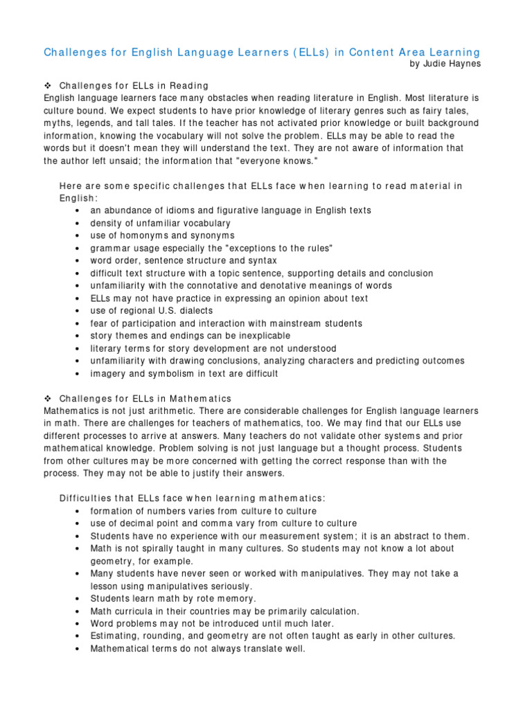 Challenges - Tips For English Language Learners | PDF | Teaching ...