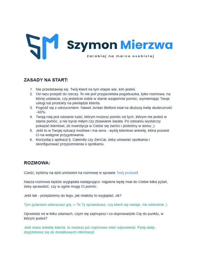 Skrypt Rozmowy Sprzedażowej | PDF
