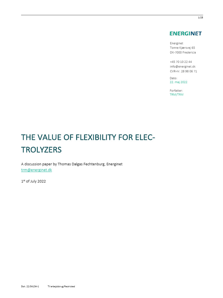 The Value of Flexibility For Electrolyzers Thomas Dalgas Fechtenburg Energinet | PDF ...