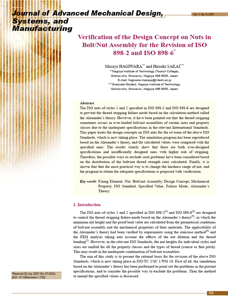 Journal of Advanced Mechanical Design, Systems, and Manufacturing Vol1, No5, 2007, Masaya ...