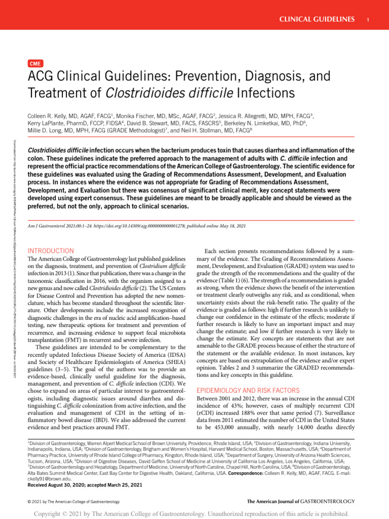ACG Guideline C Diff 2021 | PDF