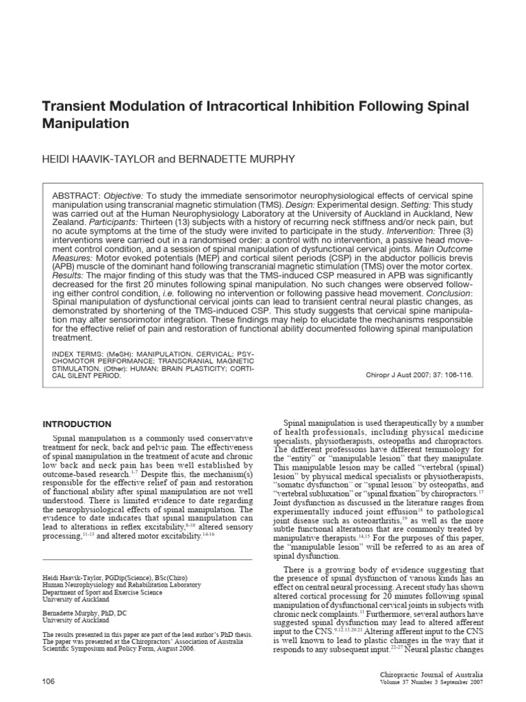 2007 Transient Modulation of Intracortical Inhibition | PDF ...