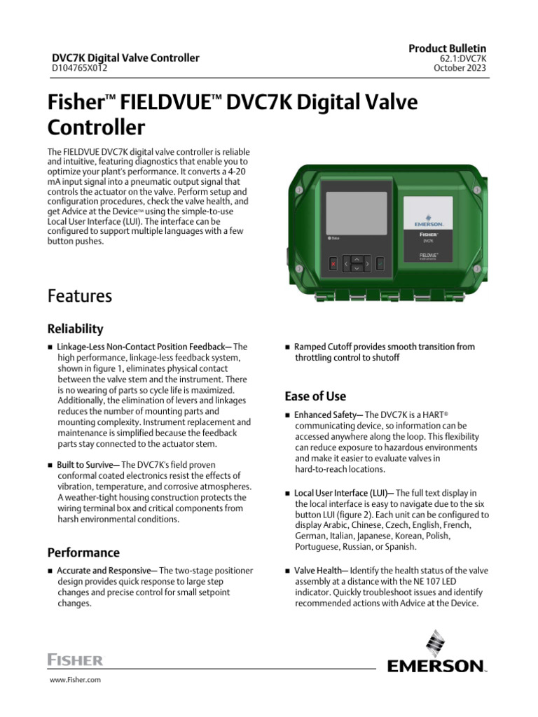 Product Bulletin Fisher Fieldvue dvc7k Digital Valve Controller en 9573816 | PDF