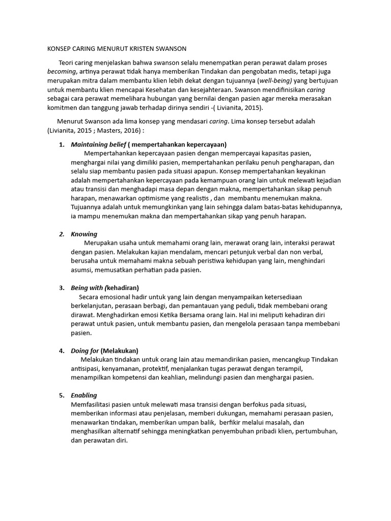Konsep Caring Menurut Kristen Swanson | PDF | Karier & Perkembangan | Pengembangan Diri