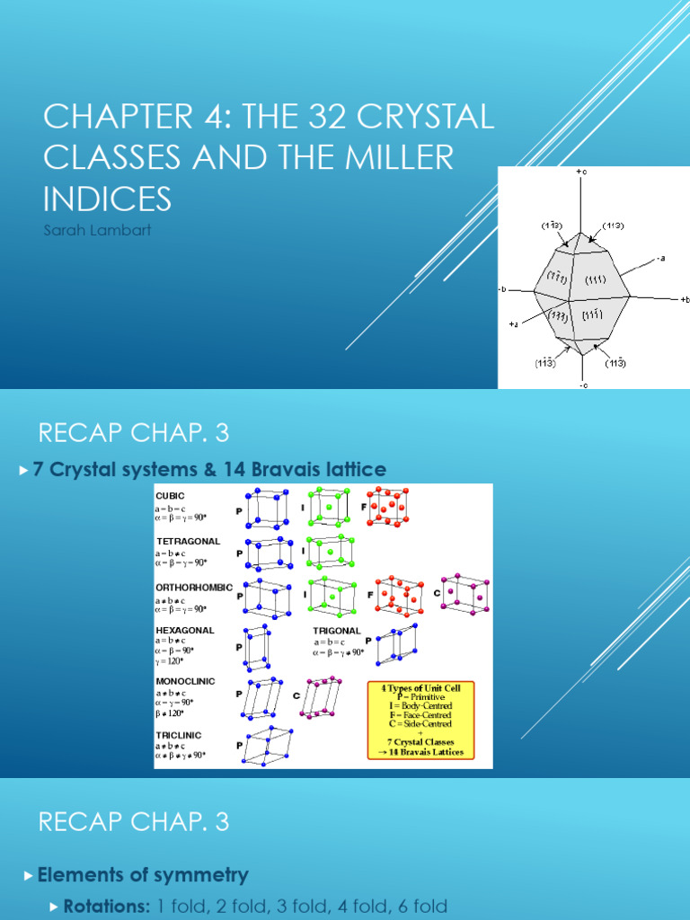 32 Crystal Classes & Miller Indices | PDF | Crystal Structure | Biophysics