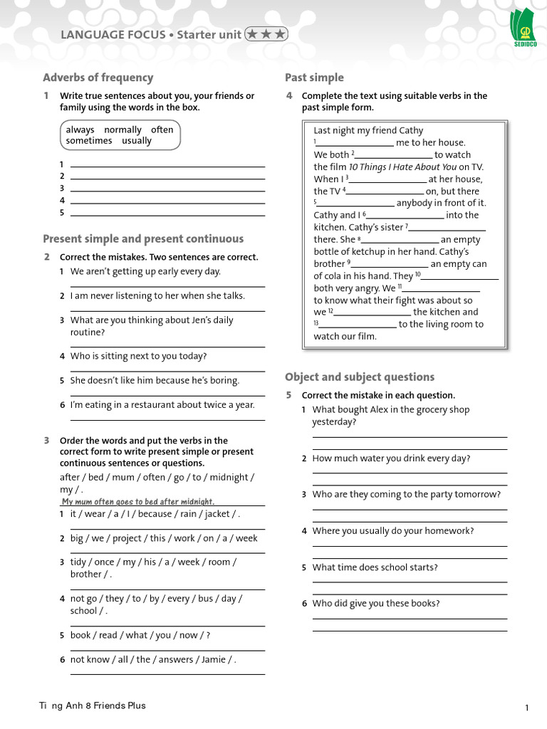 Tiếng Anh 8 Friends Plus - Extra Worksheet - GramVocab 3star | PDF