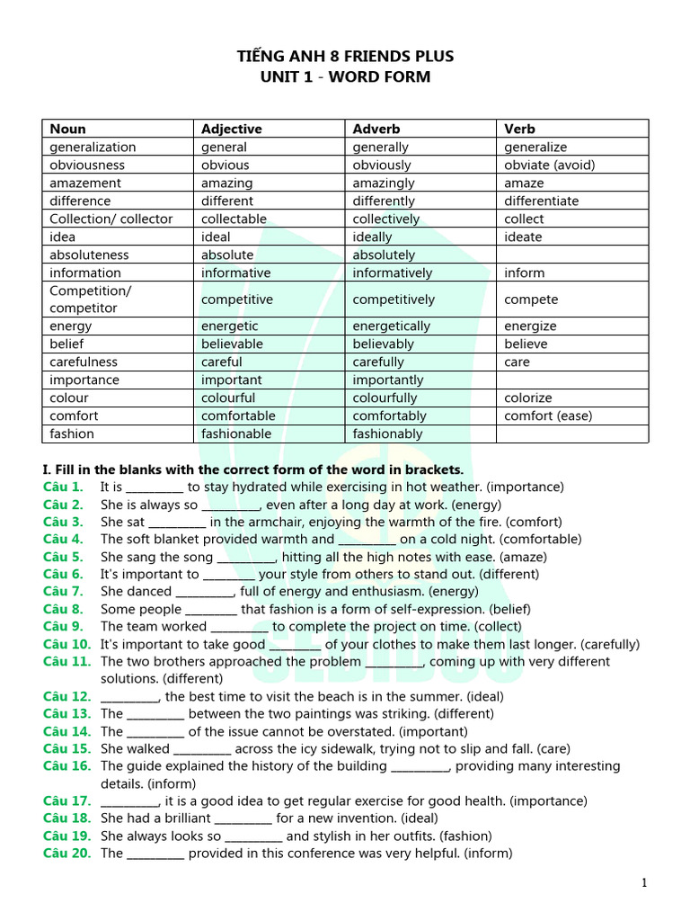 English Word Forms Exercise Guide | PDF | Fashion | Linguistics