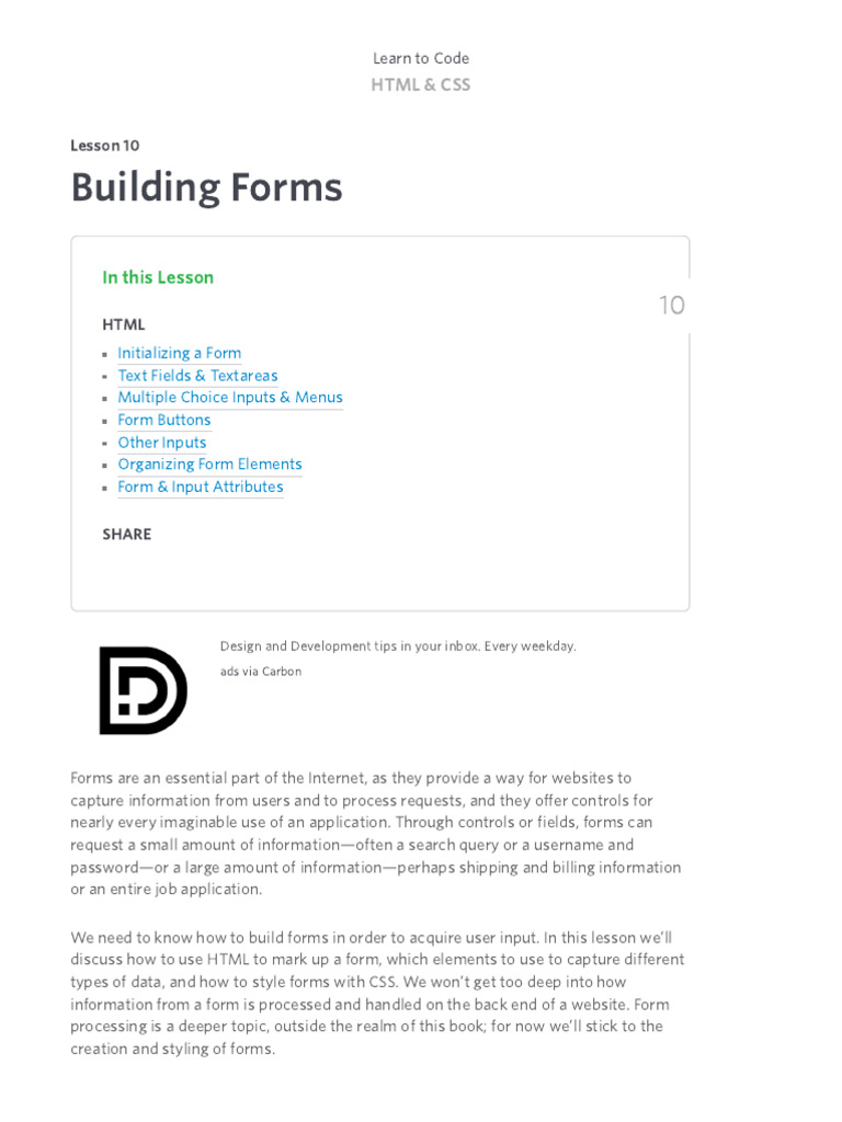 Building Forms Learn To Code Html And Css Pdf Html Software Engineering 