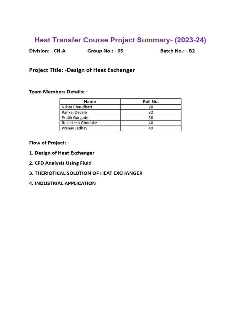 Heat Transfer Course Project Summary | PDF