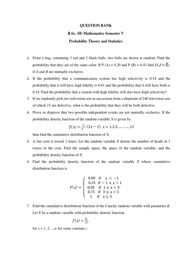 CBCS Sem V - Probability Theory and Statistics Question Bank For Sem 5 ... CBCS Sem V - Probability Theory and Statistics Question Bank For Sem 5 ...