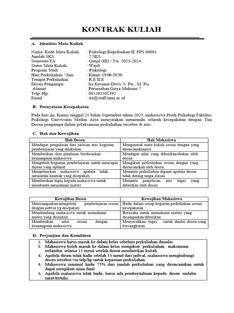 Kontrak Kuliah | PDF