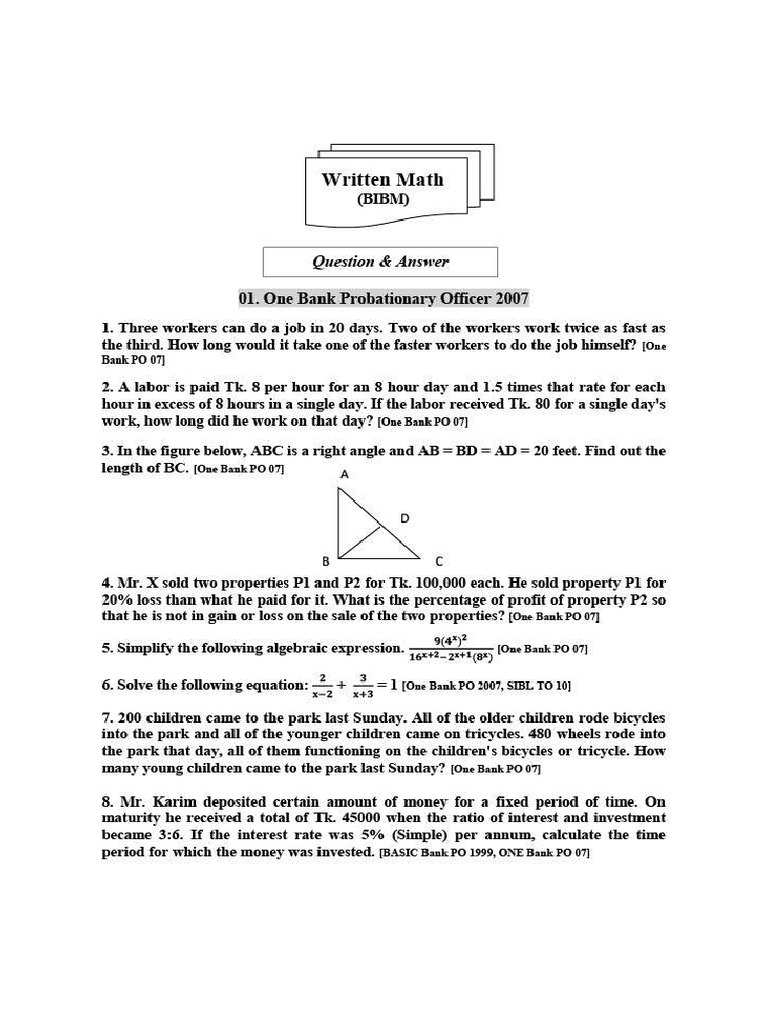 BIBM Previous Math | PDF