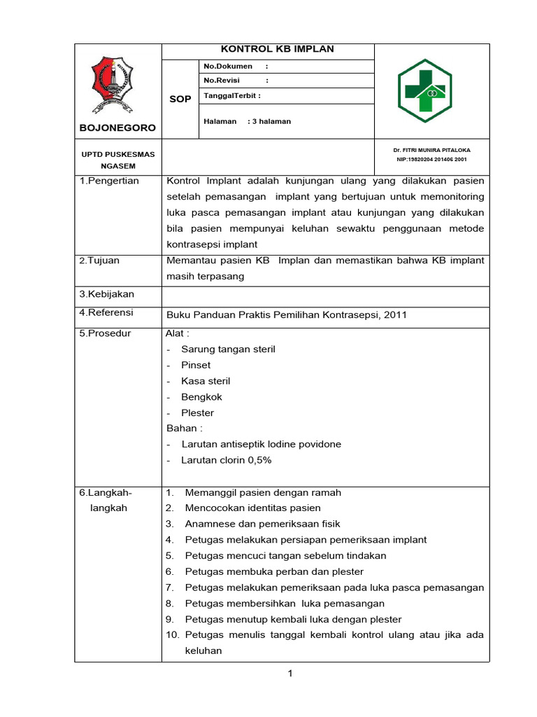 006.sop Kontrol KB Implan | PDF