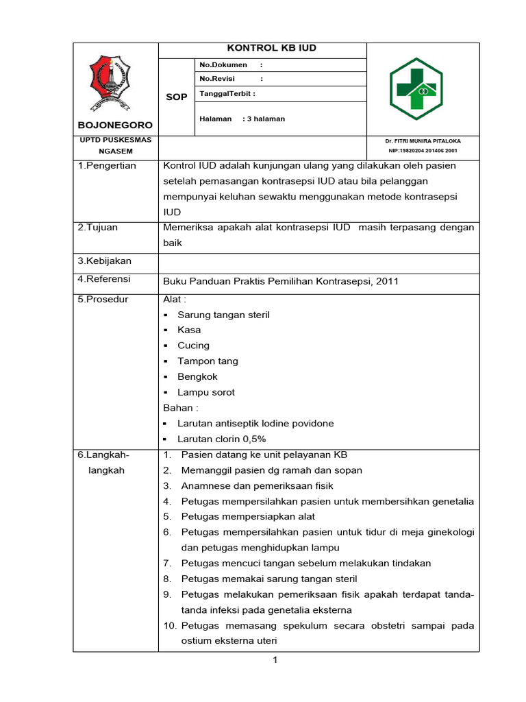 007.sop Kontrol KB Iud | PDF