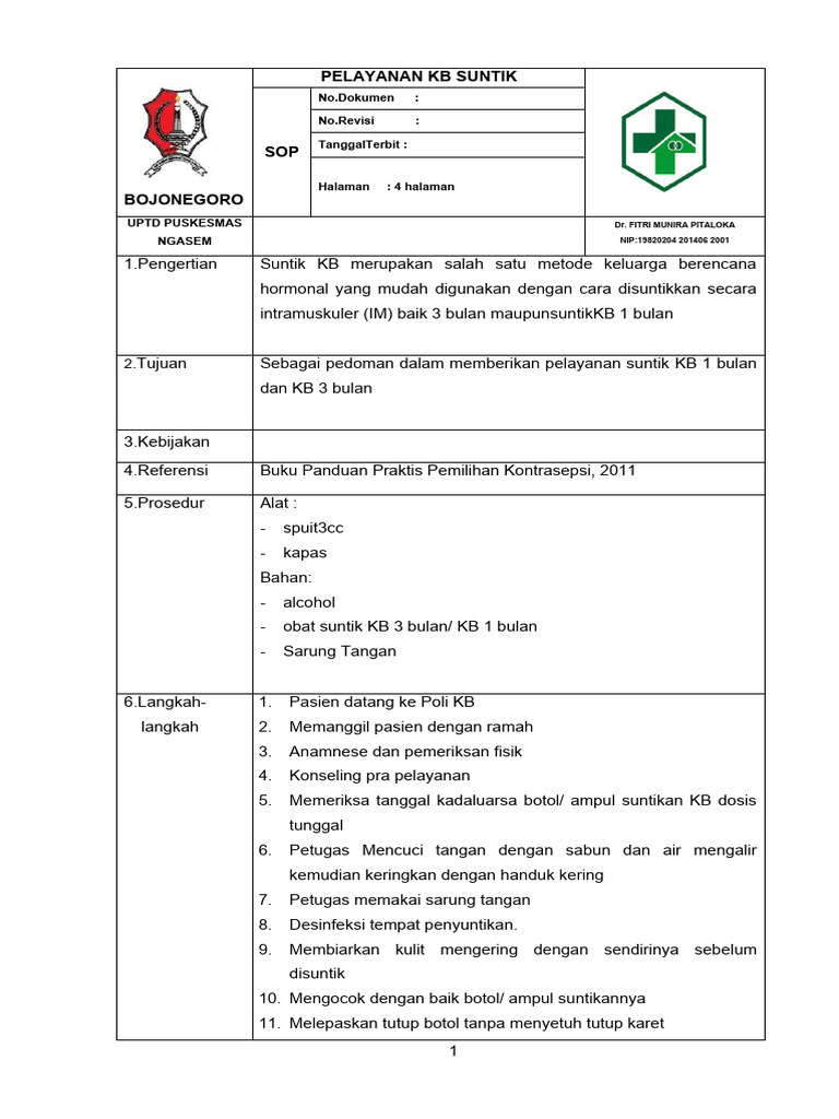 014.sop Pelayanan KB Suntik | PDF