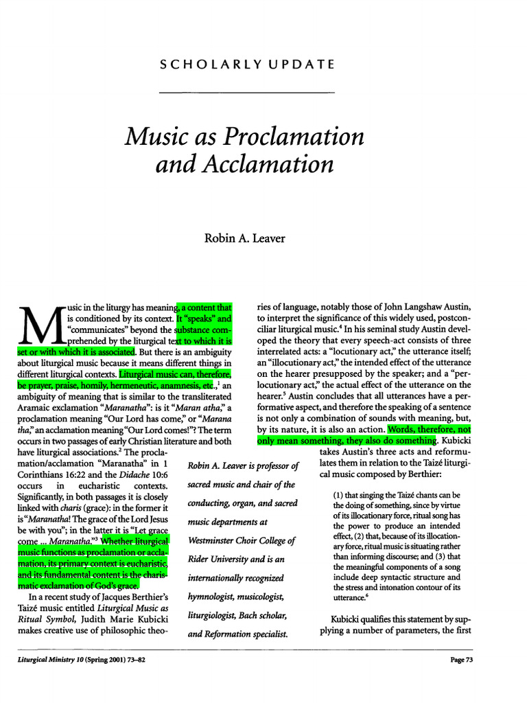 ATLA - Music As Proclamation and Acclamation | PDF | Amen | Mass (Liturgy)