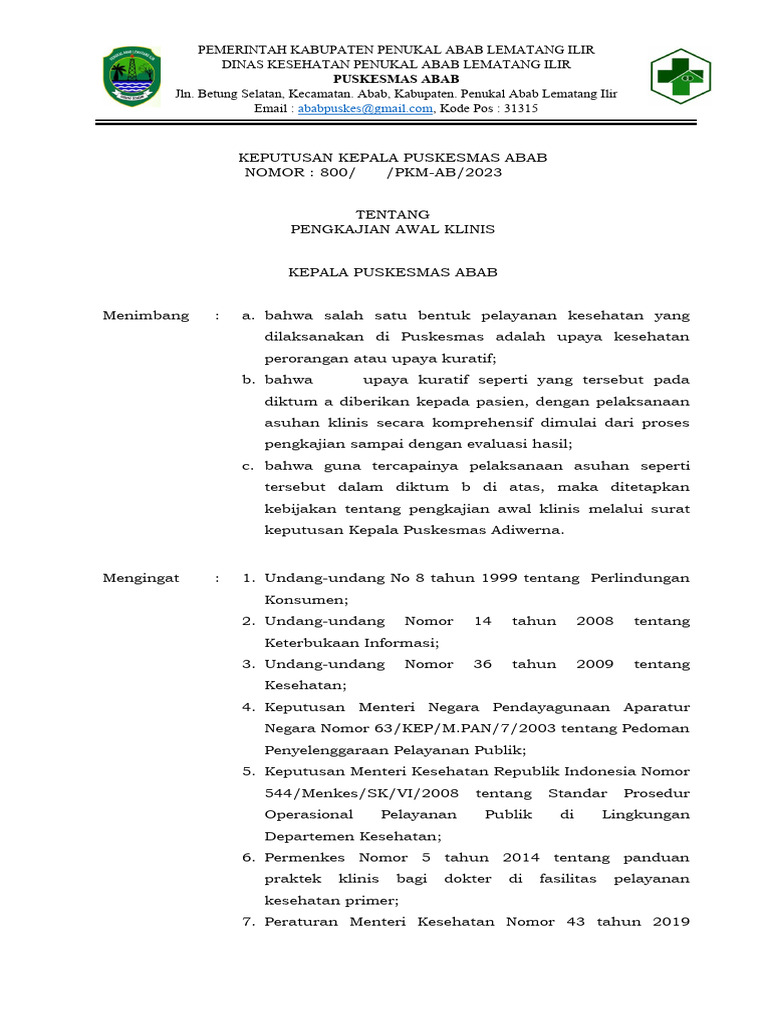 SK Pelayanan Klinis | PDF