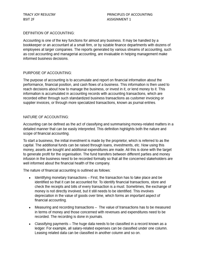 Resultay - Accounting Assignment 1 | PDF