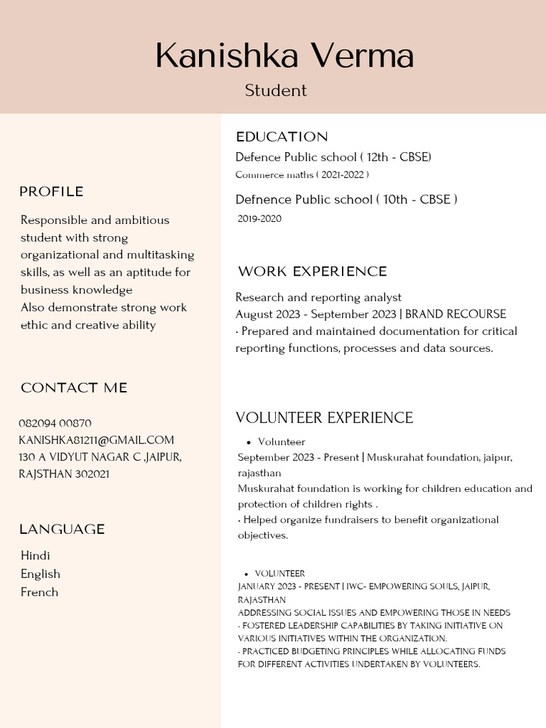 White and Beige Simple Student CV Resume | PDF