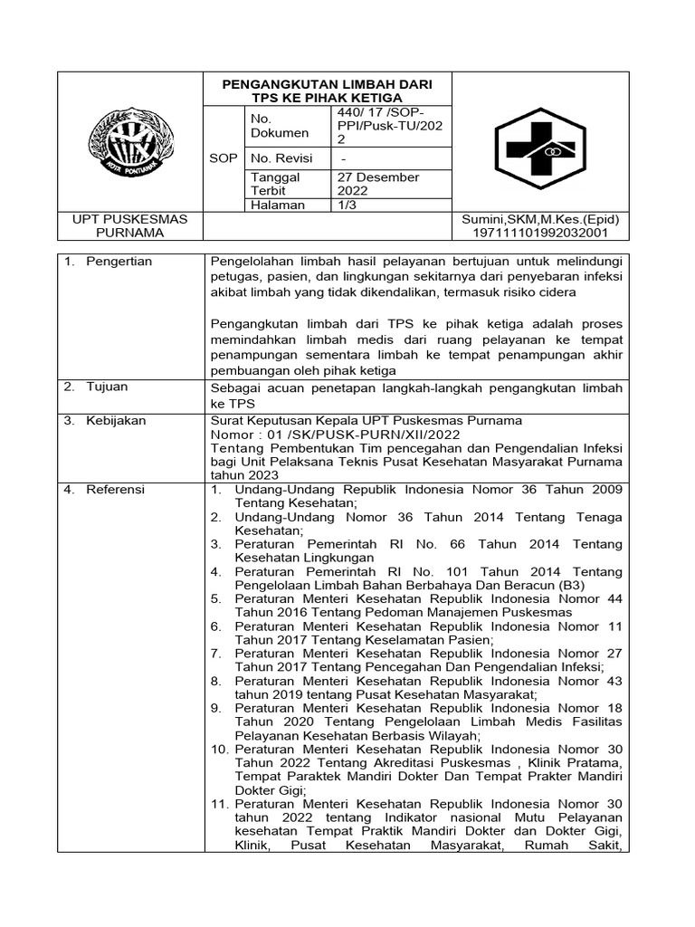 16. SOP PENGANGKUTAN LIMBAH KE PIHAK KETIGA | PDF