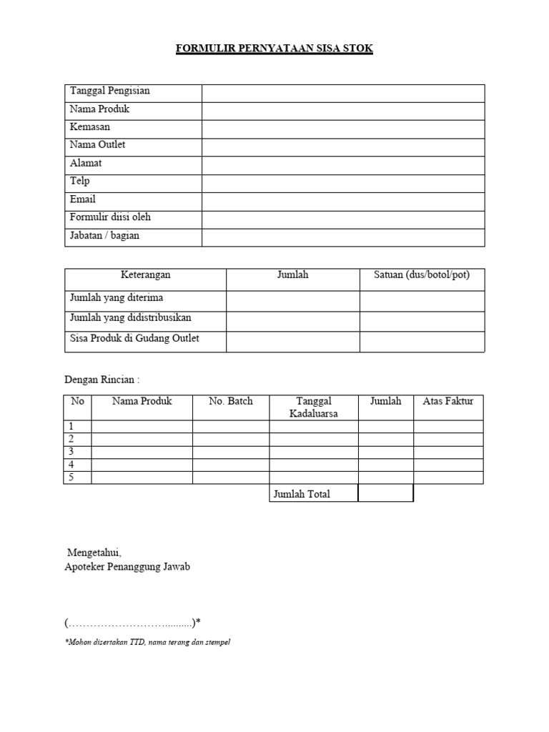 Formulir Pernyataan Sisa Stok | PDF