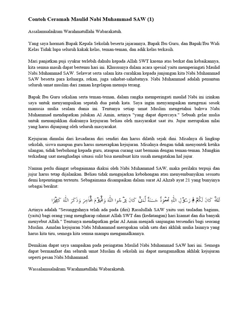 Contoh Ceramah Maulid Nabi Muhammad SAW | PDF