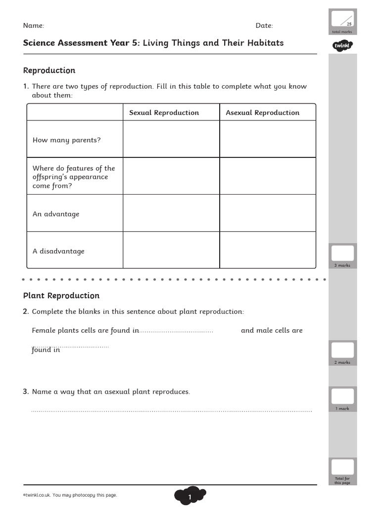 T2 S 860 Year 5 Living Things and Their Habitats End of Unit Assessment ...