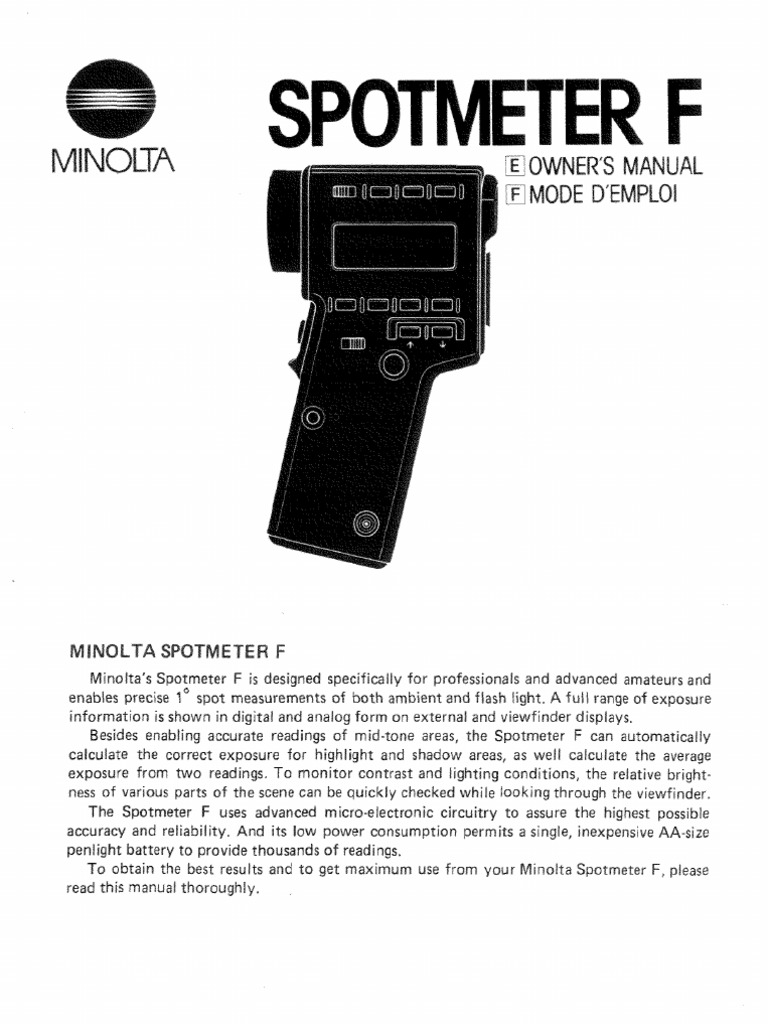 Minolta Spot Meter F Manual | PDF