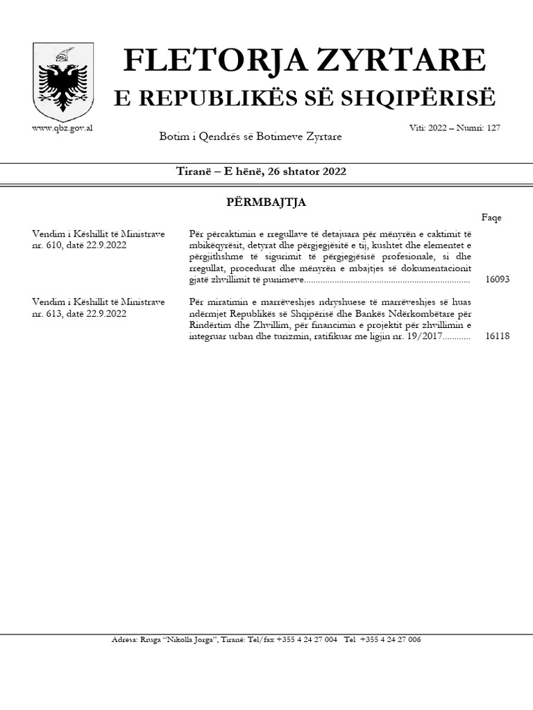 FZ-2022-127 VKM Per Mbikqyrjen e Punimeve 2022 | PDF