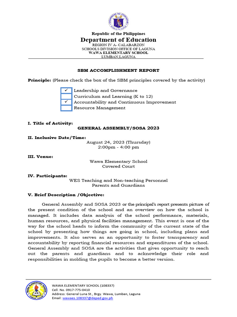 Accomplishment-report-On-general Assembly & Sosa 2023 | PDF