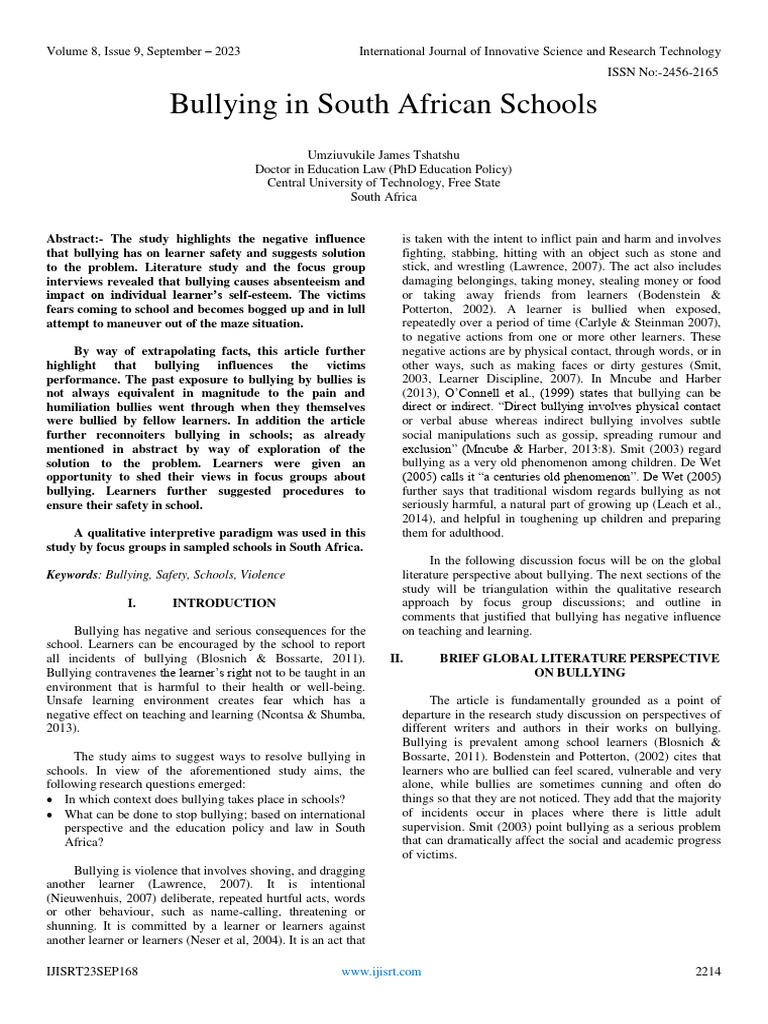 Bullying in South African Schools | PDF | Bullying | Violence