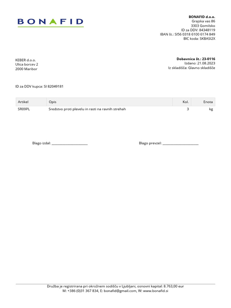 Dobavnica 23-0116 | PDF