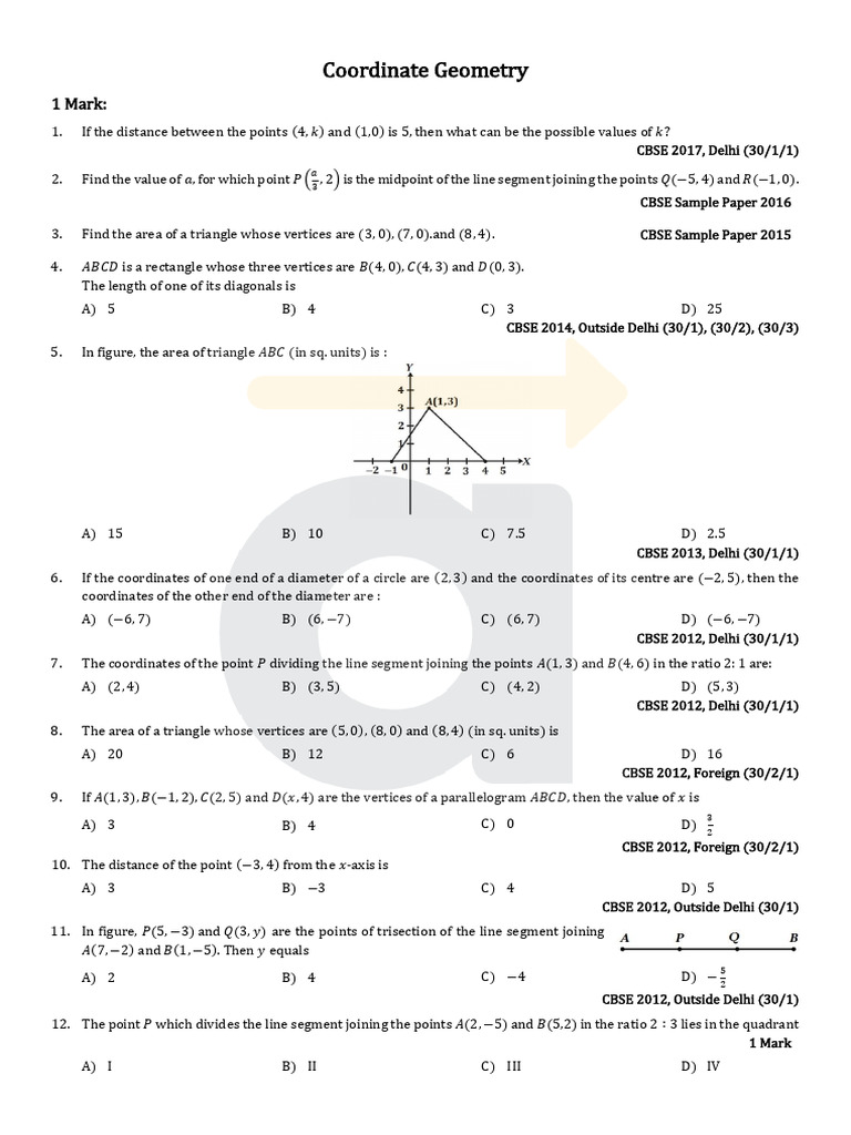 Class 10 Coordinate Geometry Questions | PDF | Triangle | Area