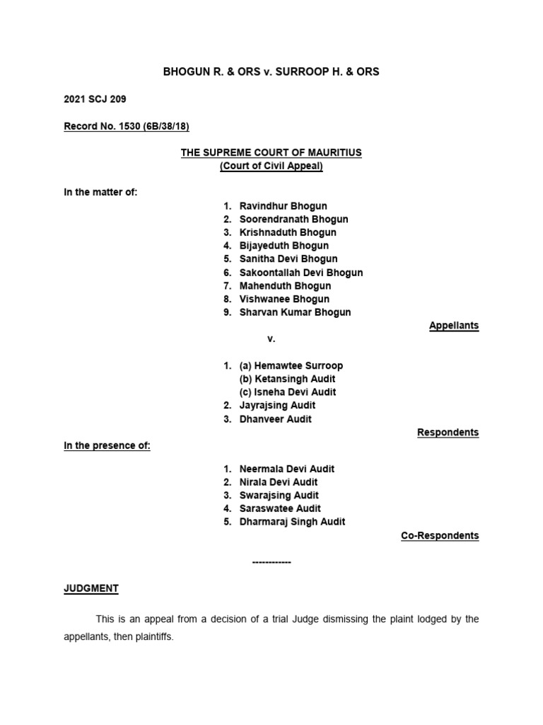 Bhogun R Ors V Surroop H Ors 2021 SCJ 209 - 0 | PDF | Judgment (Law ...
