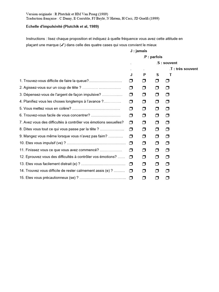 Échelle D'impulsivité | PDF | Arts du langage et discipline