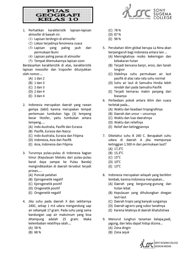 PUAS GEOGRAFI Kls 10 Genap 2022-2023 | PDF
