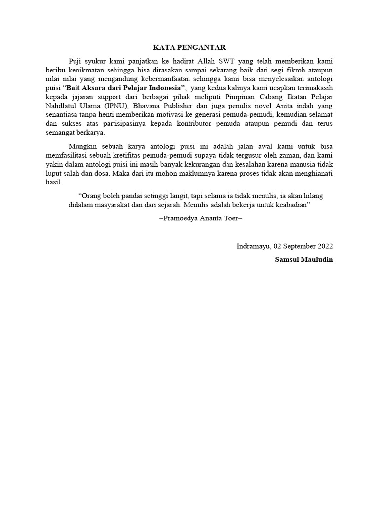 Kata Pengantar Antologi Puisi | PDF